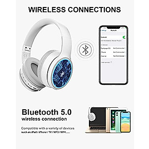 rockpapa E9 Over Ear Bluetooth Headphones for Kids Children Boy Girl Adult, Stereo Foldable Wired/Wireless Headphones with Microphone for School Travel Tablet PC TV, Include Case, White Grey