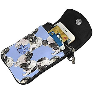 Japanese Chins Pet Dog Women Soft PU Leather Cellphone Purse Wallet Handbag Small Crossbody Shoulder Bag