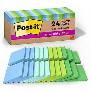 Post-it Super Sticky Recycled Notes, 3x3 in, 24 Pads, 2x the Sticking Power, Poptimistic, Bright Colors, 30% Recycled Paper (654-24SST-CP)