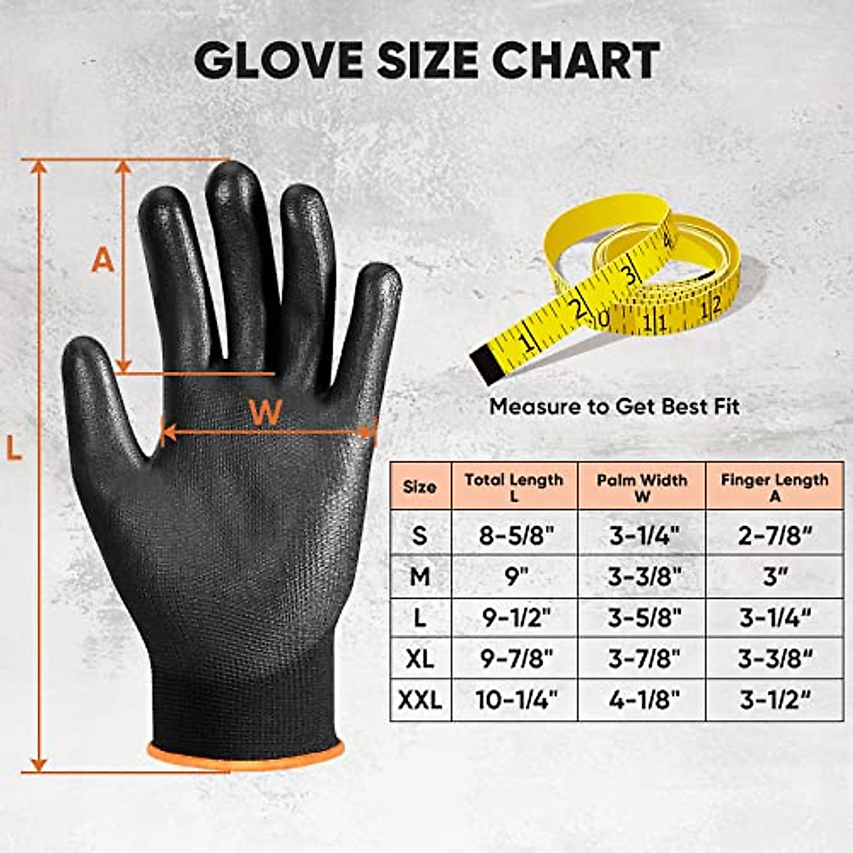 TICONN Work Gloves with Grip for Men and Women, All Purpose 3D Stretch Fit Slip Resistant PU Coated Grip Gloves (3 Pack, Medium)