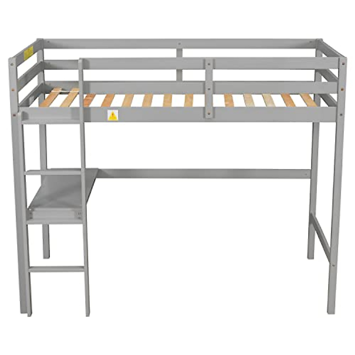 LCH Loft Bed with Built-in Desk, Solid Wood Frame for Kids Teens Adults (Twin Size, Grey)