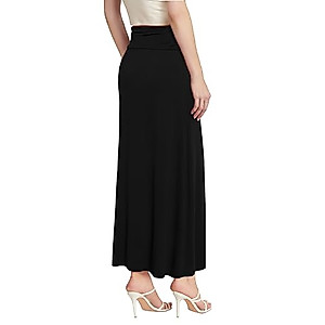 Hybrid & Company - Women's Maxi Skirt W/ Fold Over Waist Band - Made in the USA, Black, Large