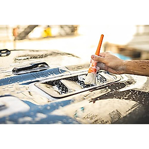 Detail Factory - Natural Boar's Hair Detailing Brush Combo Kit - Heavy Cleaning Action for Small Spaces, Engine Bays, Exterior Detailing, One Long Handle + One Short Handle, Orange (2-Pack)