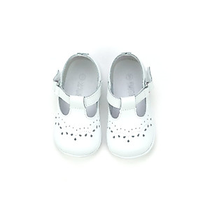 Birdie Leather T-Strap Stitched Mary Jane | Baby Shoes (White, Numeric_3)
