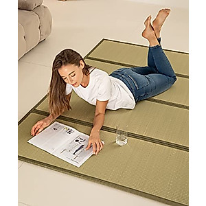 MustMat Tatami Mat Rush Grass Tatami Mattress Japanese Traditional Foldable (queen-61 x78)