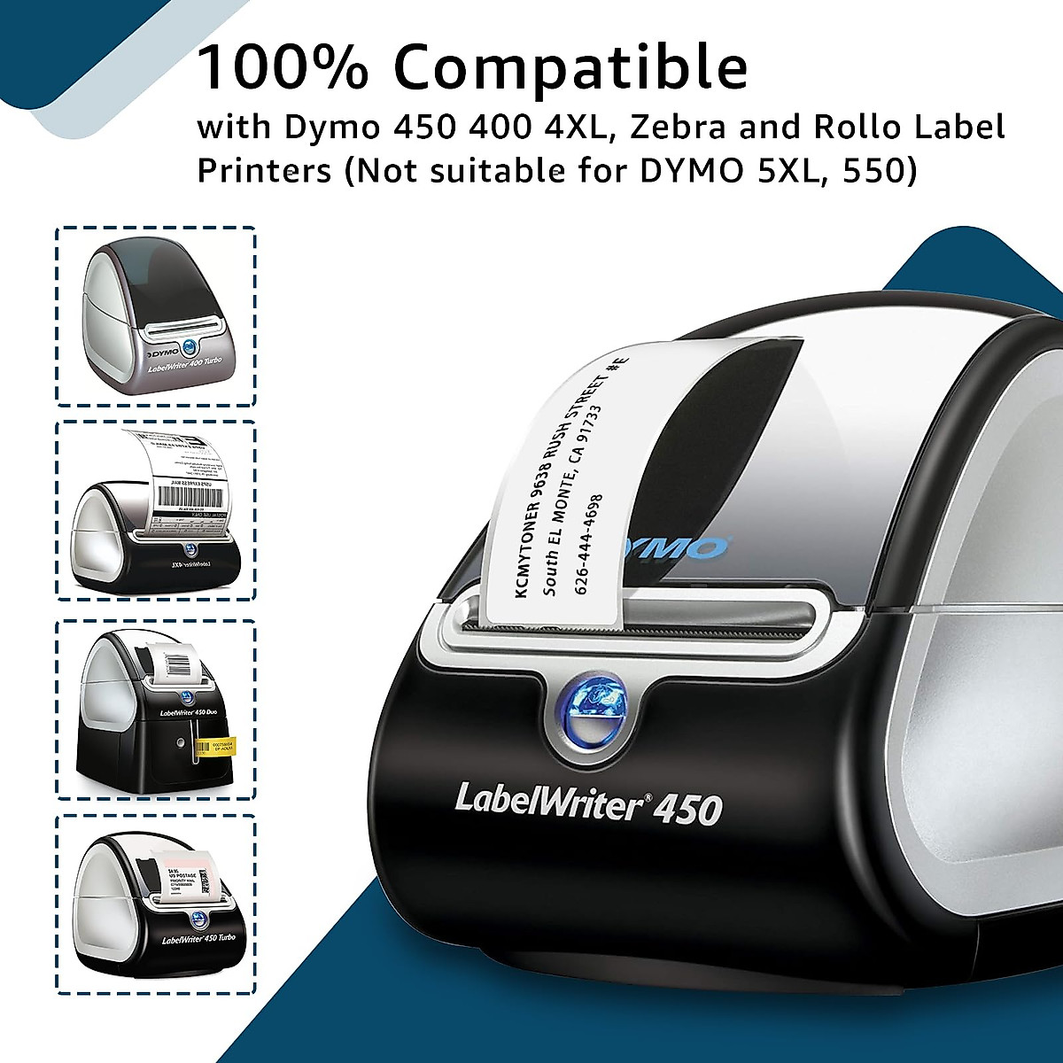 KCMYTONER Compatible with DYMO LW 30251 White Address Barcode Labels 1 1/8" x 3 1/2" Premium Self-Adhesive Replace for LabelWriter 450, 450 Turbo, 4XL, Rollo Zebra Printers, 8 Rolls (130/Roll)