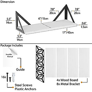 Wallniture Milan White Floating Shelves for Wall, Wood Wall Shelves for Kitchen Organization and Storage, 17"x6" Geometric Triangle Shelf Set of 4