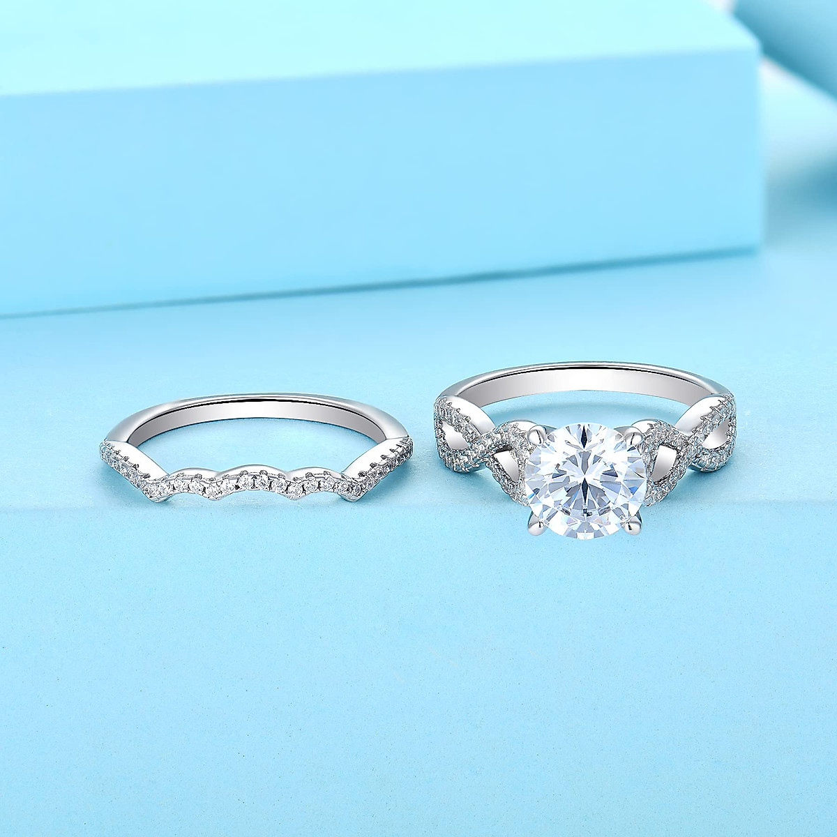 JO WISDOM Women Ring Bridal Sets,925 Sterling Silver Infinity Engagement Wedding Anniversary Promise Ring with 8mm 5A Cubic Zirconia,Jewelery for Women size9