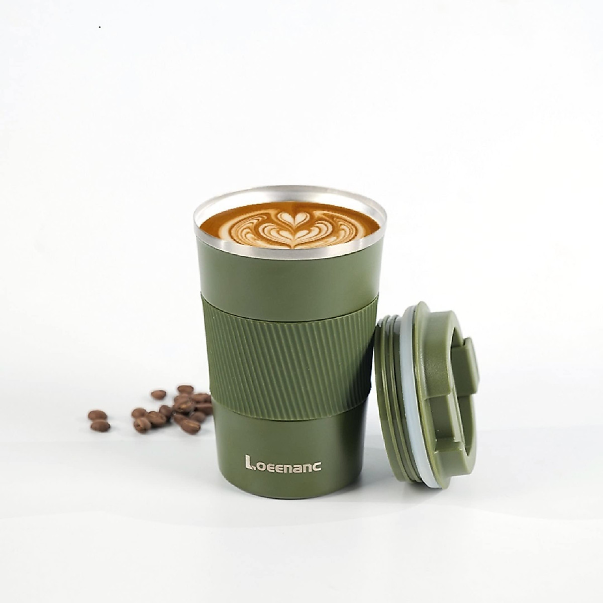 LOEENANC 12oz Travel Mug, Insulated Coffee Cup, Leak Proof, Anti-skid, Thermal Insulation For Over 8 Hours, Easy To Clean, Reusable Stainless Steel Double Deck Coffee Cup。