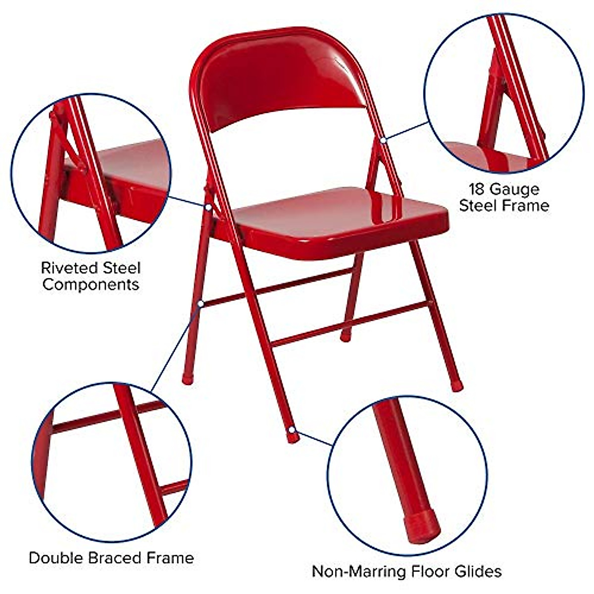Flash Furniture 2 Pack HERCULES Series Double Braced Red Metal Folding Chair