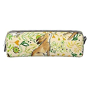 allgobee Pu Leather Pencil Bag Pen Case Cute-Bunny-Rabbit-Watercolor Students Stationery Pouch Pencil Holder Desk Organizer