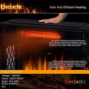 Electactic 24Inch Electric Fireplace Stove , Free-Standing Infrared Fireplace Stove, Controllable 3D Flame, 4 Variable Flame&Log Colors, 1500w, 5100BTU, Black (S230B-BLACK), 23.5"L X 10.7"W X 24.3"H