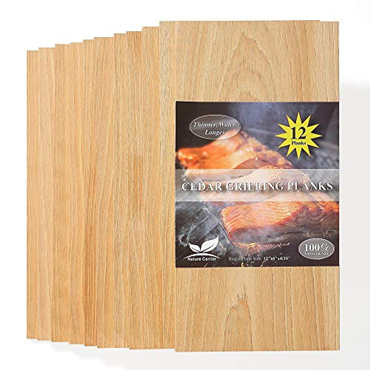 12 Pack Cedar Grilling Planks with Thicker (4/10”) & Larger (12”x 6”) Size. Add Extra Flavor and Smoke to Salmon - BBQ China Incense Cedar Planks for Grilling Salmon, Fish, Steak and Veggies.
