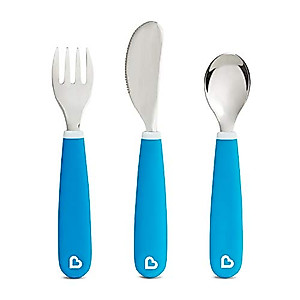 Munchkin® Color Me Hungry 7pc Toddler Feeding Supplies Set, Includes Plates, Bowl, Open Cup and Utensils in a Gift Box, Blue