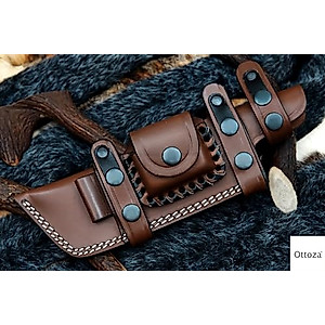 Ottoza Handmade Leather Knife Sheath Right Hand Tracker Knife Sheath - Bushcraft Knife Sheath - Hunting Knife Sheath - Survival Knife Sheath Horizontal Carry Dark Brown TOP Grain Leather No:103