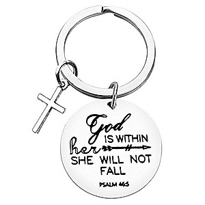 Christian Keychain Religious Verse Gift Prayer Charm Keychain Faith Religious Jewelry for Women Girls God Is Within Her She Will Not Fall Keychain Gift for Birthday Christmas