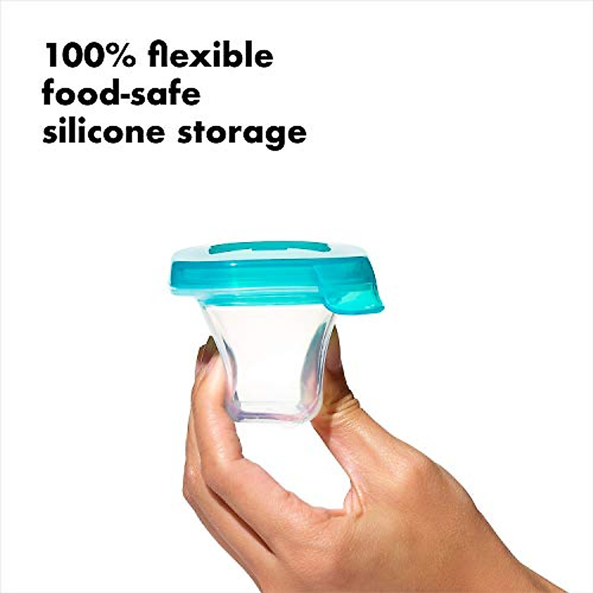 OXO Tot Silicone Baby Food Storage Containers, Teal, Set of Six 2oz Containers