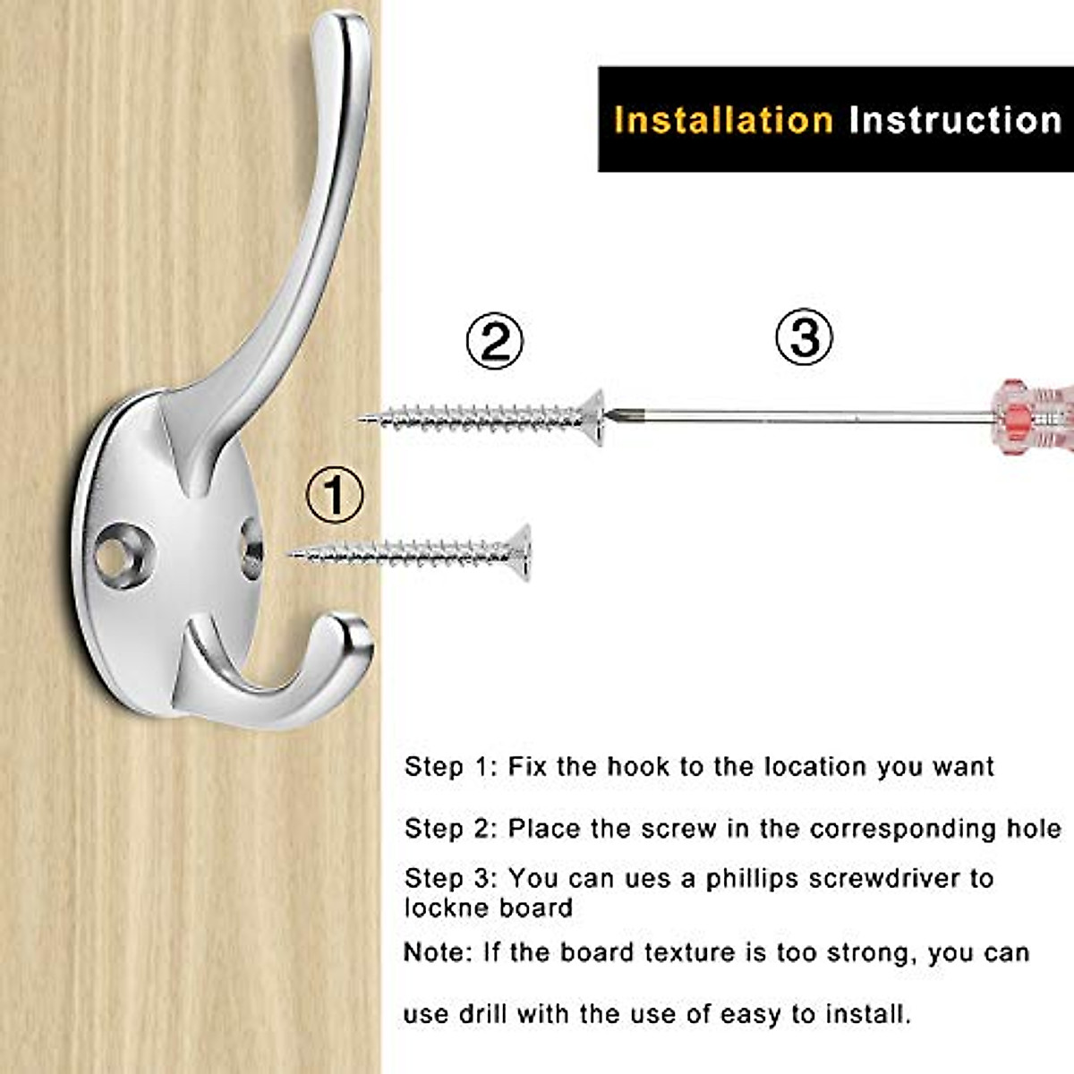 CORANSO 10Pack Silver zinc die cast Coat Hooks with 48 Screws Wall Mounted Double Rustic Metal Two Prongs Hanger Heavy Duty Bathroom Closet Robe Hook for Towel,Key,Hat