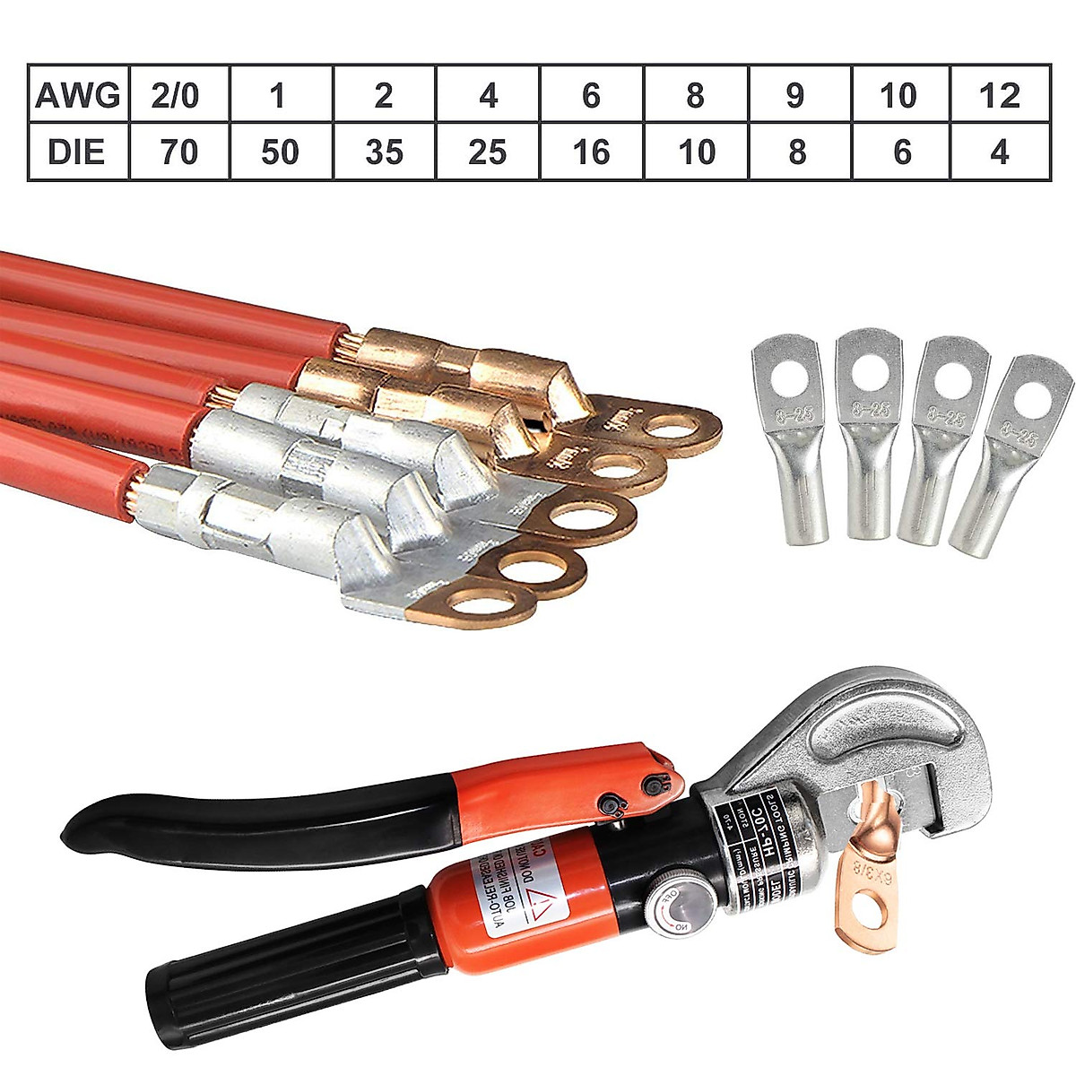 CKE Upgraded 10 Ton Hydraulic Cable Crimper Hand Tool for 1/8, 3/16 Stainless Steel Cable Railing Fittings - Heavy Duty Head with 9 Dies and Cable Cutter