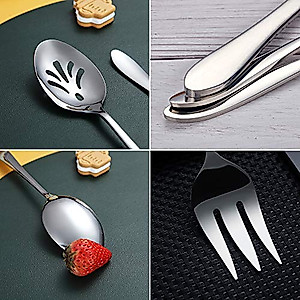 10-Piece Serving Flatware Silverware Set,Stainless Steel Serving Utensil Set,Include Slotted Serving Spoon, Serving Spoon, Serving Fork(Silver)