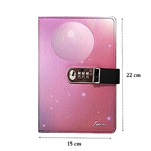 AZPINGPAN Horizontal Creative PU Leather Diary with Combination Lock丨Thickening A5 Secret Password Notebook Journal Digital Locking Personal Writing Diary Notepad Handbook Sketchbook