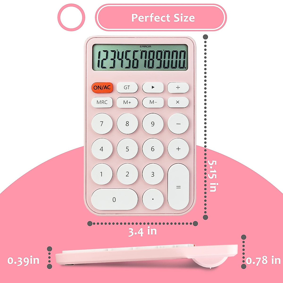 Standard Calculator 12 Digit,Desktop Large Display and Buttons,Calculator with Large LCD Display for Office,School, Home & Business Use,Automatic Sleep,with Battery (Pink and White)