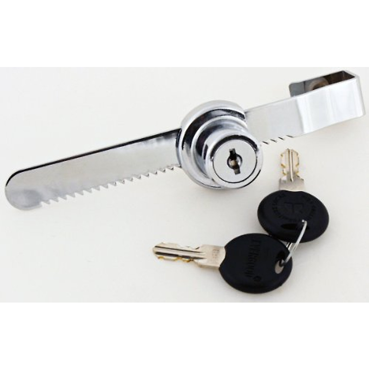 FJM Security 0220-KA Sliding Door Ratchet Lock with Chrome Finish, Keyed Alike