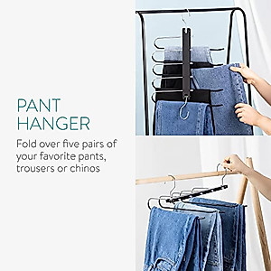 Navaris Space Saving Pants Hangers (Set of 2) - Wood Pant Hanger Clothes Closet Organizer Saver - Holds 5 Pairs of Pants Each - Made of Wood and Metal