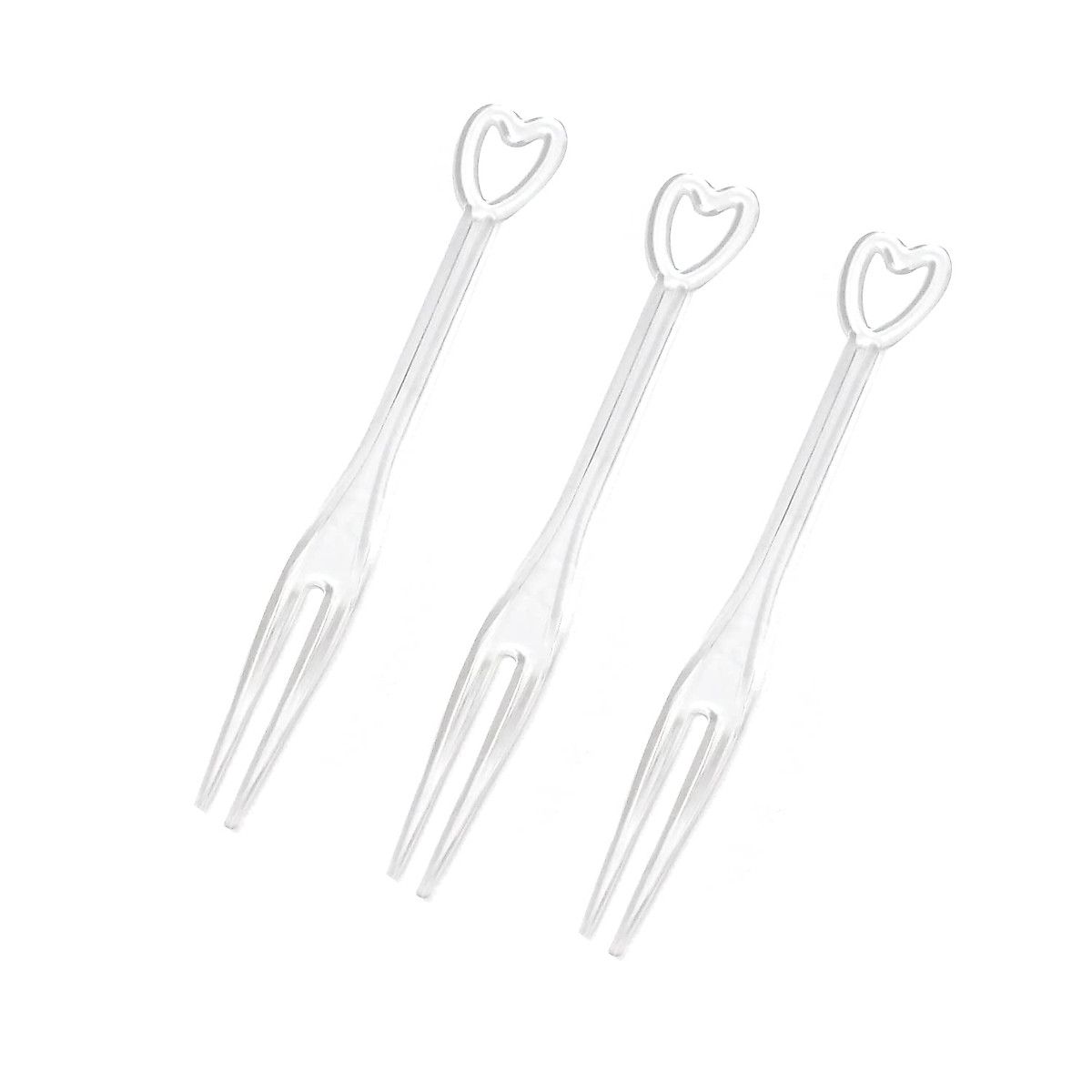 Honbay 200PCS Transparent White Disposable Fruit Forks Dessert Forks Cake Forks Appetizer Forks Plastic Cocktail Picks Sticks Cute Heart Shaped Food Picks