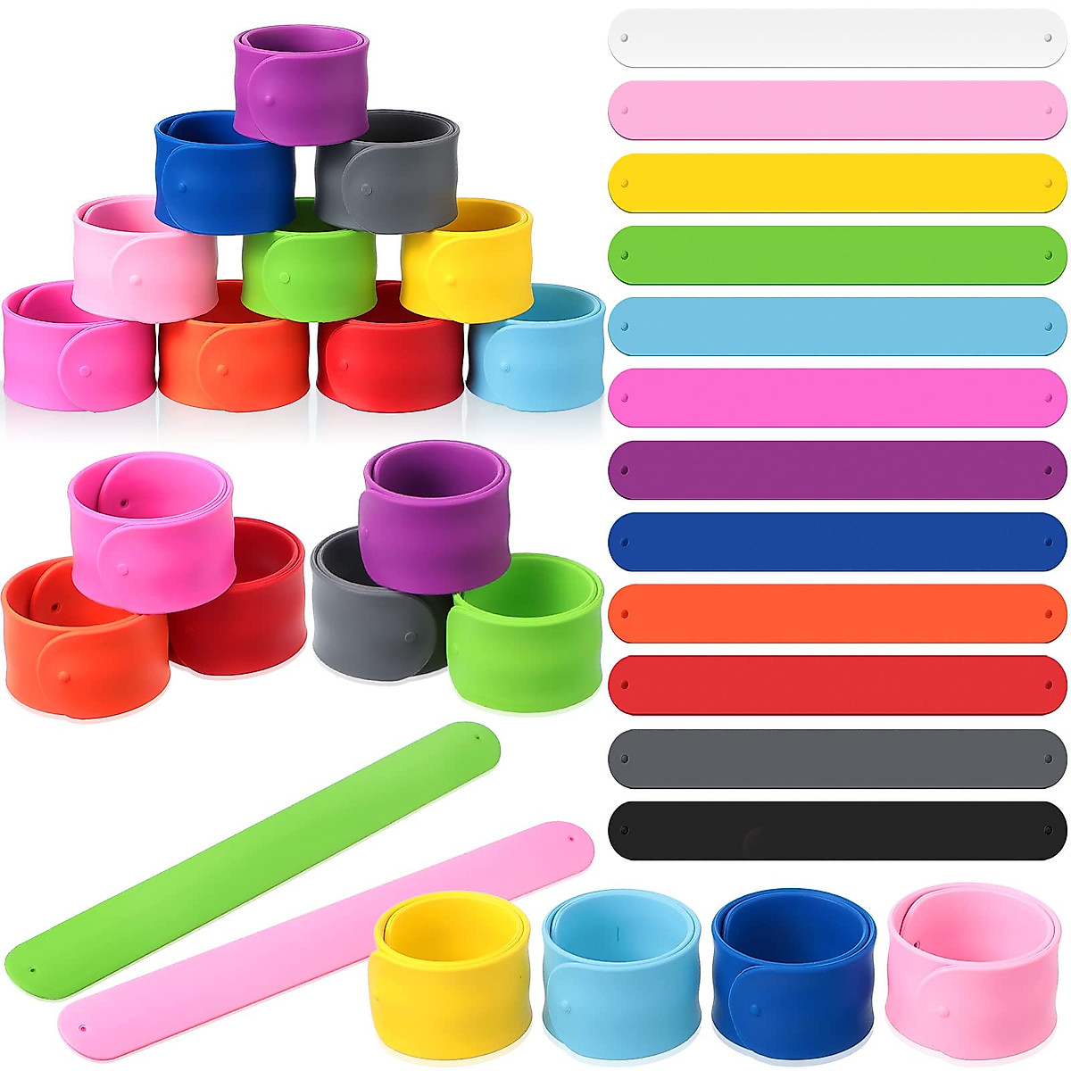 Chengu 36 Pieces Silicone Slap Bracelets Bulk Multicolor Snap Wrist Bracelets Soft and Safe Bands Wrap Wristband for Party Favors School DIY Painting Wristband Craft(Multicolor)