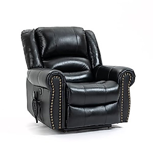 Electric Power Lift Recliners,Heated and Massage Reclining Lifting Sofa Chair,Genuine Leather Upholstered Recliner Armchair,Dual Motor Infinite Lounge Couch w/USB Ports,Side Pockets&Nailed Decor