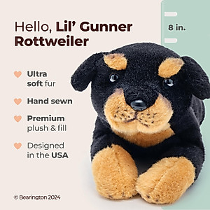 Bearington Lil' Gunner The Rottweiler Stuffed Animal, 8 Inch Dog Stuffed Animal
