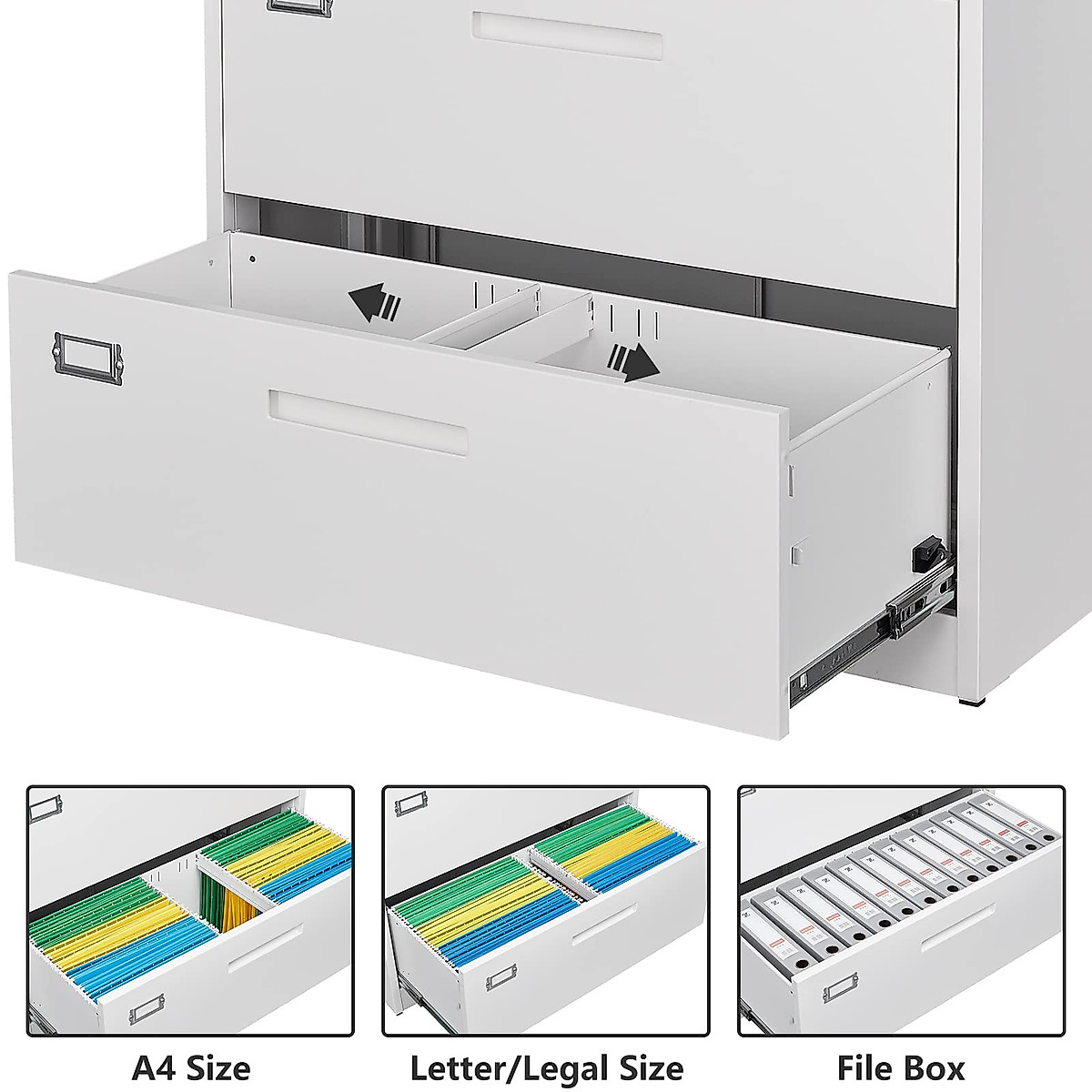LISSIMO Lateral File Cabinet with 2 Drawer, Locking Filing Cabinet for Home Office,Metal Storage Cabinet for Letter/Legal Size with Anti-tilt Mechanism (White)