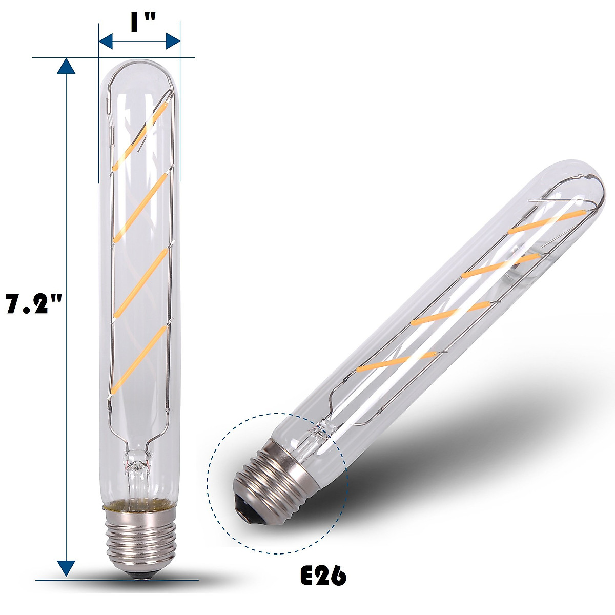 DC 12V LOW VOLTAG E26 Medium Base T30 Glass Tube Lamp 7.2" Tubular LED Filament Light Bulb Vintage Retro JDD Antique Nostalgic Classic Edison Home Accent Interior Lighting - 2700K Warm White, 4 Watt