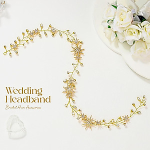 Unicra Star Rhinestone Bride Wedding Hair Vine Gold Bridal Hair Piece Crystal Hair Accessories for Women and Girls (21 Inches) (Gold)