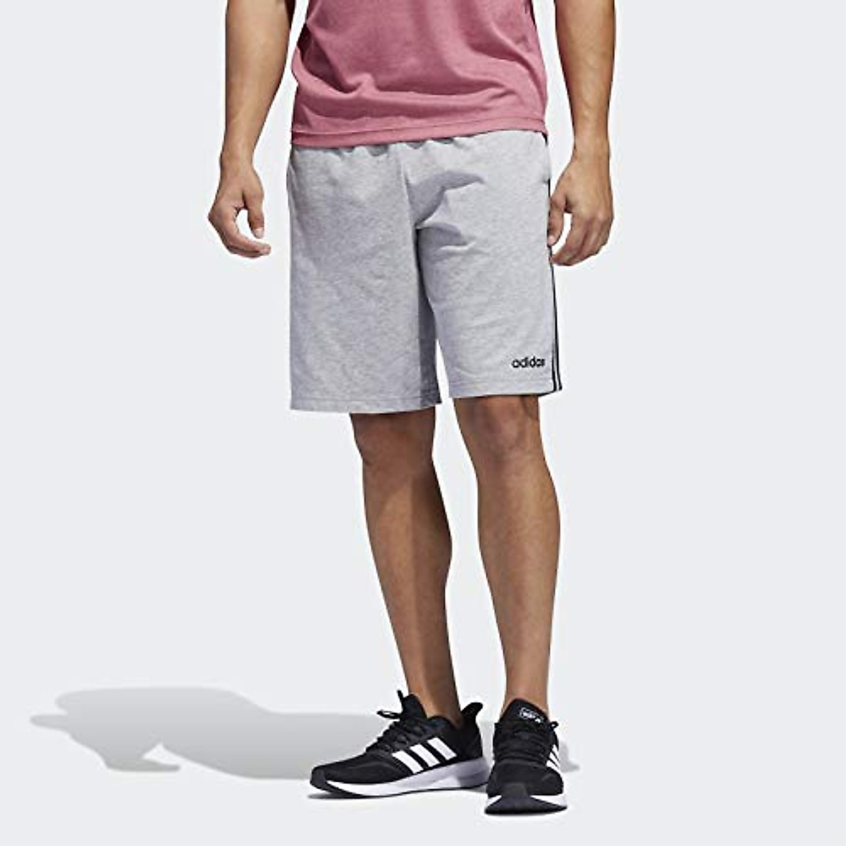 adidas Men's Essentials 3-stripes Single Jersey Shorts, Medium Grey Heather/Black, Medium