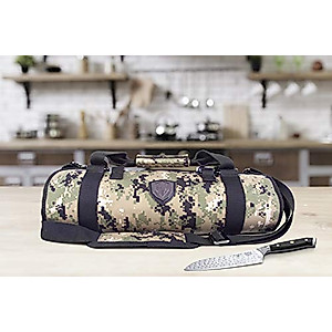 Dalstrong - Ballistic Series Knife Roll - Premium Ballistic Nylon & Top Grain Leather Roll Bag - 22 Knife Slots - Interior and Rear Zippered Pockets - Blade Travel Storage/Case (Digital Camouflage)