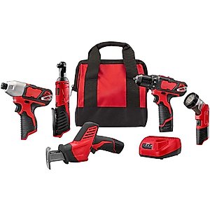 Power Tool Combo Kits,For Milwaukee Tools Combo Kit Milwaukee 2498-25 M12 12v Cordless Lithium-Ion Compact 5 Tool Combo Kit,Drill Driver,Impact Driver,Ratchet,Hackzall, Led Work Light