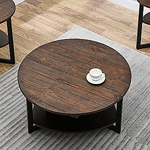MODERION Round Coffee Table for Living Room, 35.3" Large Farmhouse Cocktail Table with Storage Shelf, Circular Wood Center Tea Table with Metal Leg, Sofa Table, Easy Assembly, Brushed Brown KFZ2338NC