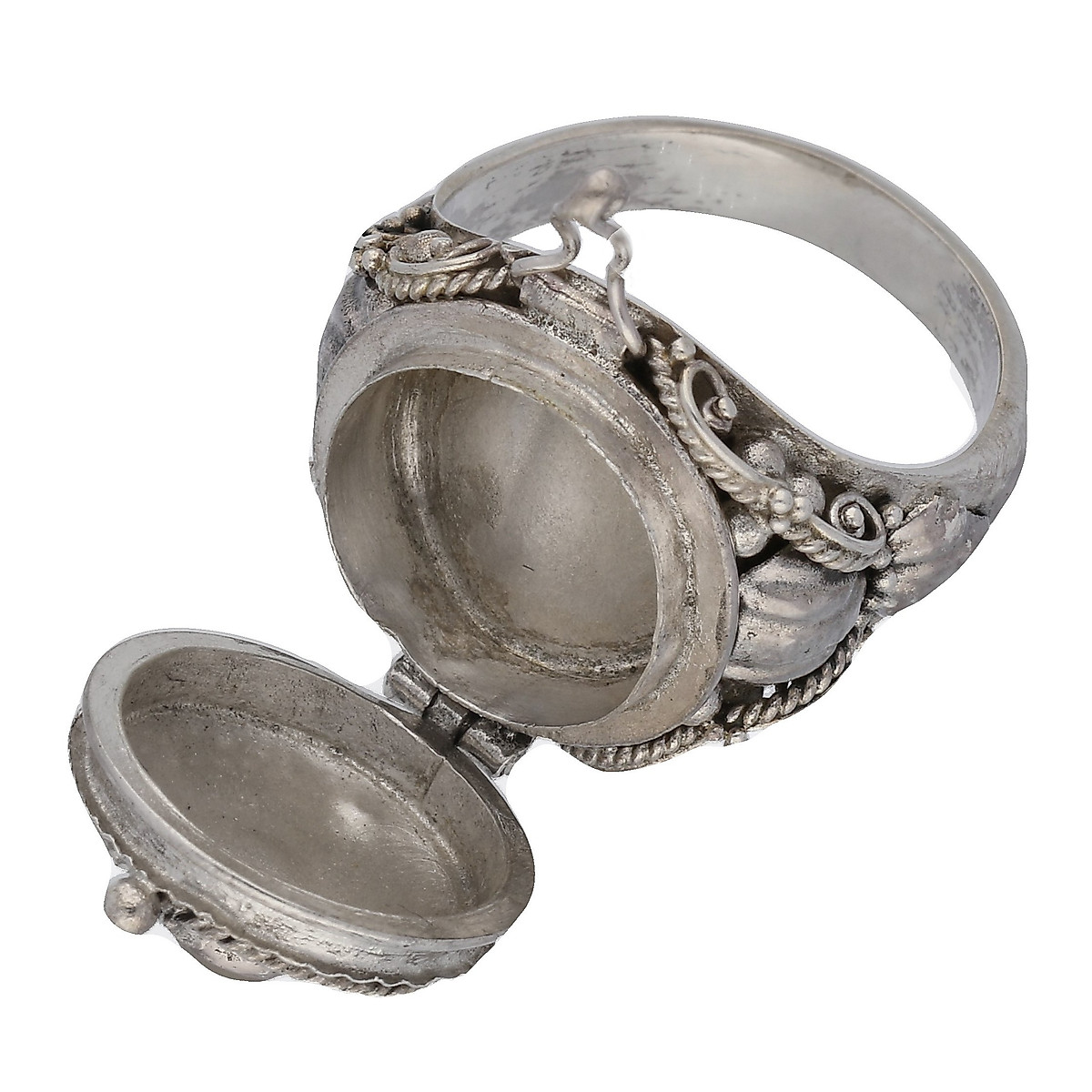 Medieval Ringed Cross Poison Locket Sterling Silver and Grey Moonstone Ring Size 10(Sizes 6,7,8,9,10)