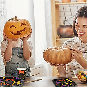 Whaline 100Pcs Halloween Tableware Set Hocus Pocus Disposable Dinnerware Set 50Pcs Paper Plates 25Pcs Napkin 25Pcs Cups for Halloween Party Witch Theme Party Supplies Table Decorations