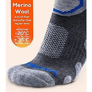 WEIERYA Merino Wool Ski Socks 2 Pairs Pack for Skiing, Snowboarding, Outdoor Sports Performance Socks Grey 2 Pairs L