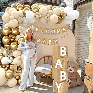 Boho Baby Shower Decorations-97Pcs Burlap Grain Baby Boxes,Nude and Gold Balloons Arch Kit and "WELCOME BABY" Banner for Neutral Baby Shower Decorations,Birthday Party Supplies,Gender Reveal