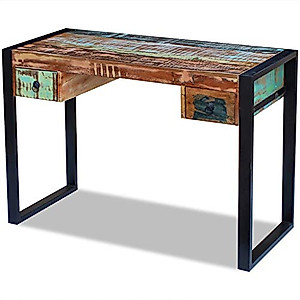 Festnight Reclaimed Wood Console Table Office Computer Desk with 2 Drawers