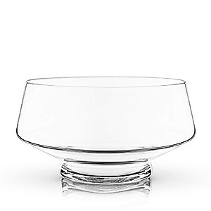 Viski Footed Glass Punch Bowl, Heavy Base Glass Serving Bowl With Angled Design Party Serveware for Cocktails & Functional Centerpiece, Clear