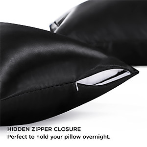 Bedsure Satin Pillowcase for Hair and Skin - Black Zipper Pillow Cases Queen Size Set of 2, Similar to Silk Pillow Cases, Silky & Super Soft, Gifts for Women Men, 20x30 Inches