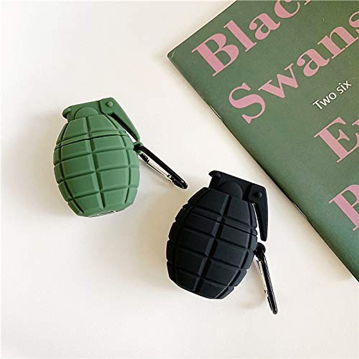 UR Sunshine Case Compatible with AirPods 1/2, Cool Military Funs Grenade Shape Cover Case, Soft Silicone Gel Stylish Bomb Charging Earphone Case for AirPods 1/2 +Hook-Black