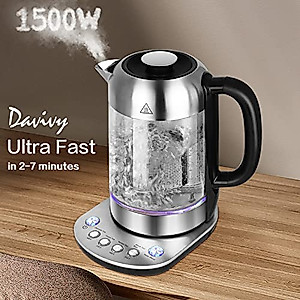 Davivy Electric Kettle Temperature Control With Tea Infuser, Keep Warm +4 Variable Presets Electric Tea Kettle, 1500W Smart Water Boiler with Dry-Boil Protection,1.7L (Borosilicate Glass)