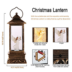 Christmas Decorations Christmas Snow Globe Christmas Lanterns Water Lanterns Glittering with Music USB and Battery Operated Singing Snow Globe Decoratives (Golden Dove Angel)