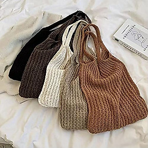 Crochet Hobo Bag Shopping Bag Large Capacity Hollow Woven Tote Bag Knitting Handbags(One Size,dark coffee)